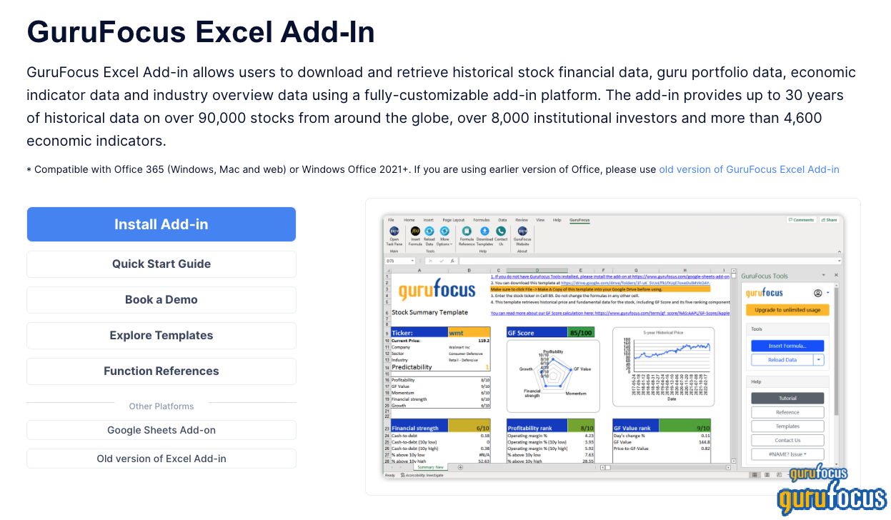 Try GuruFocus' Improved Excel Add-in